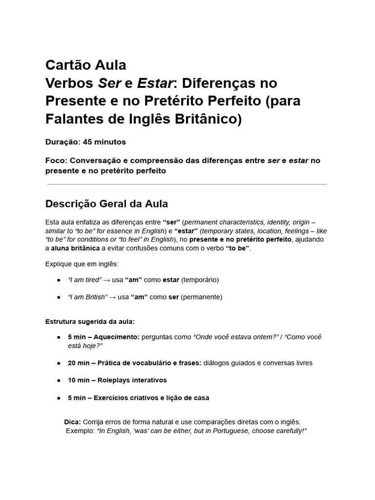 Diferenças entre Ser e Estar em Português | PDF | Linguística