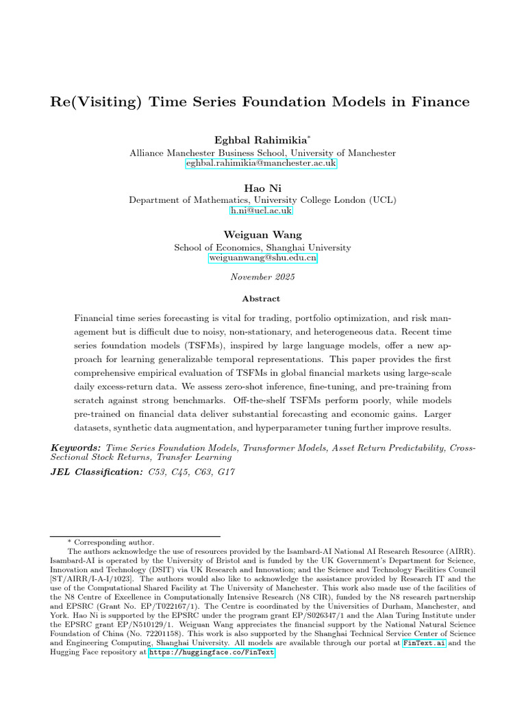 Re (Visiting) Time Series Foundation Models in Finance. | PDF | Time ...