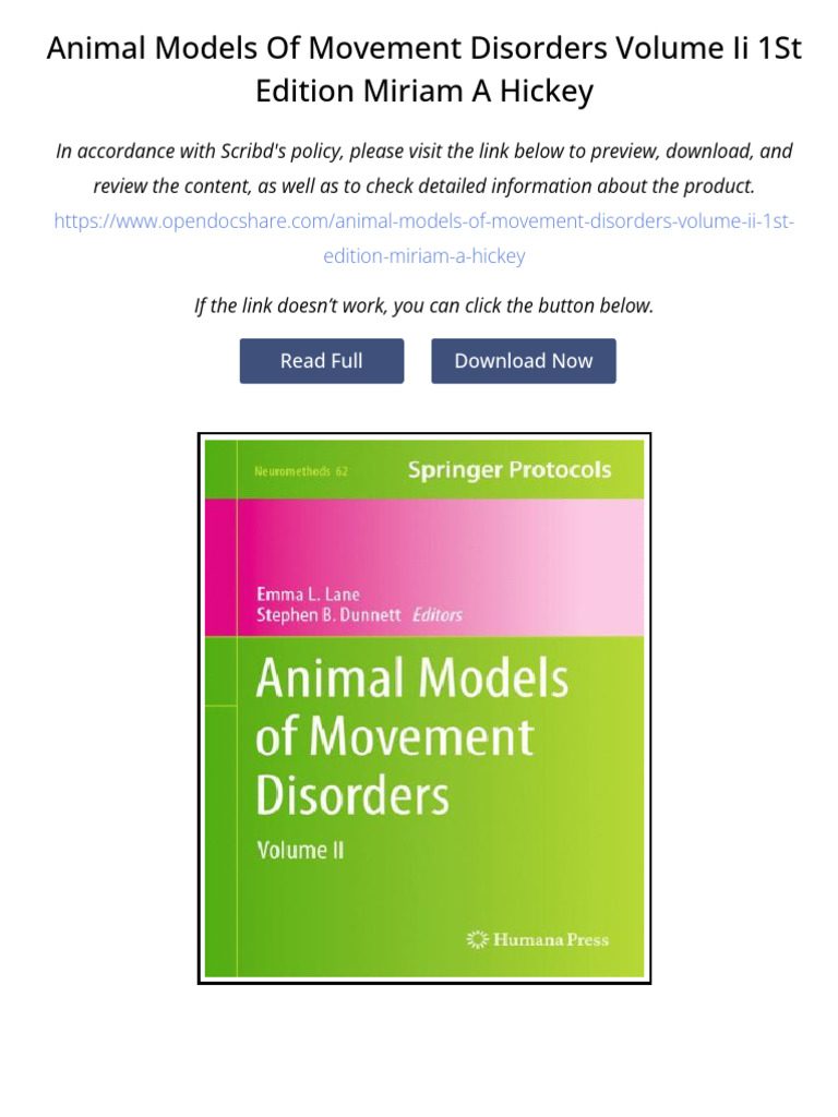 Animal Models Of Movement Disorders Volume Ii 1st Edition Miriam A ...