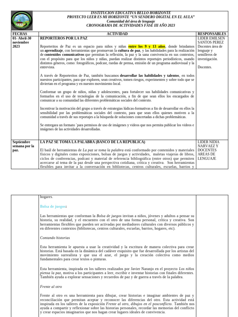 2022 Proyecto Leer Es Mi Horizonte | PDF | Enseñando | Paz