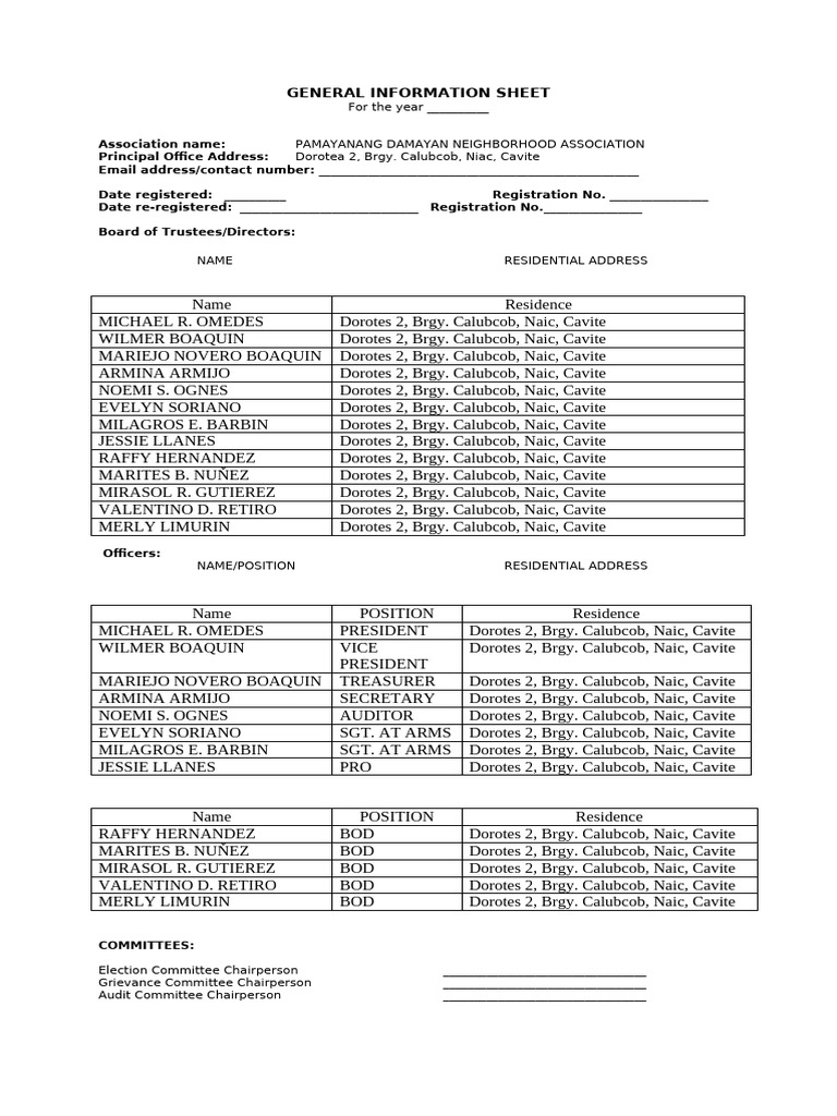 Pamayanan Damayan Association Info Sheet | PDF
