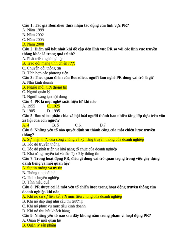 Câu hỏi PR | PDF