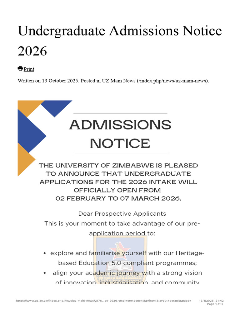 2026 Undergraduate Admissions Notice | PDF