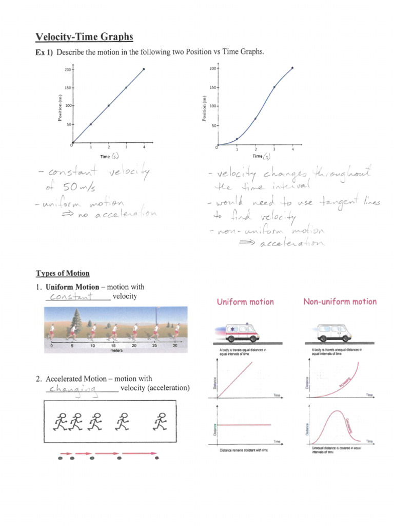 Velocity - Time Graphs - Notes and Practice Key (1) 2 | PDF