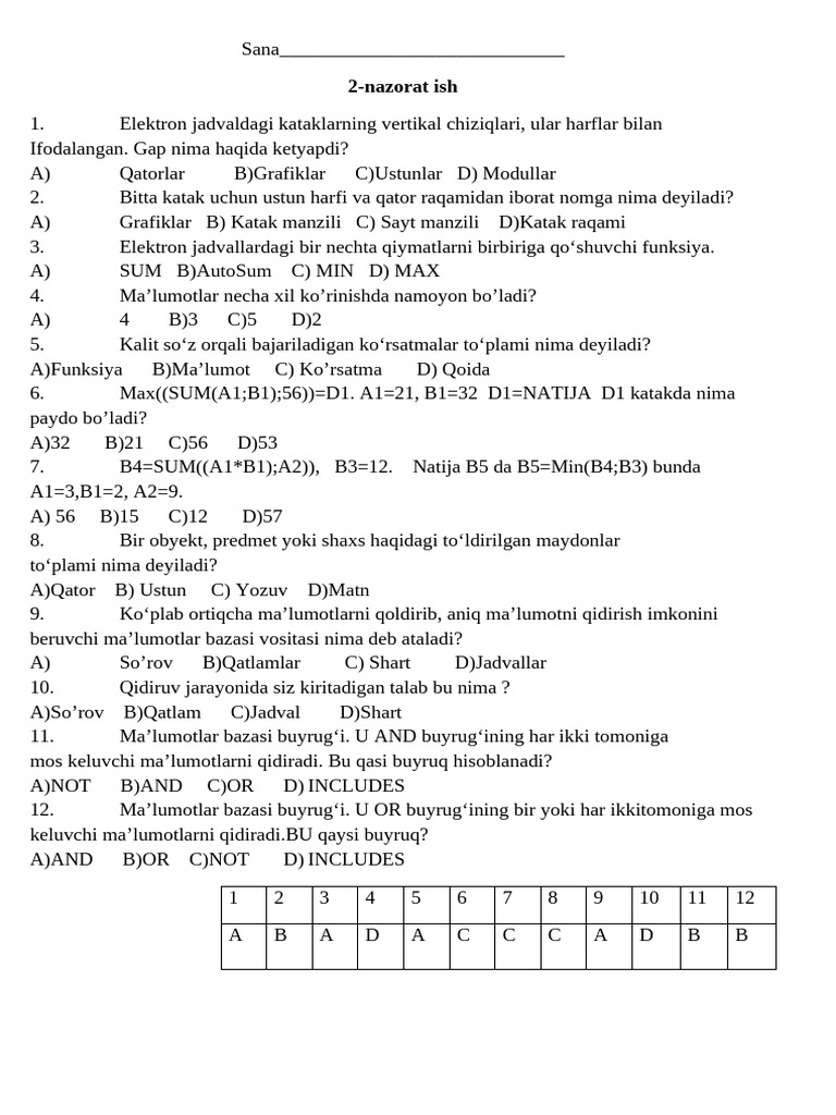 1733756212_6-Sinf Informatika 2-Chorak Nazorat Ishi | PDF