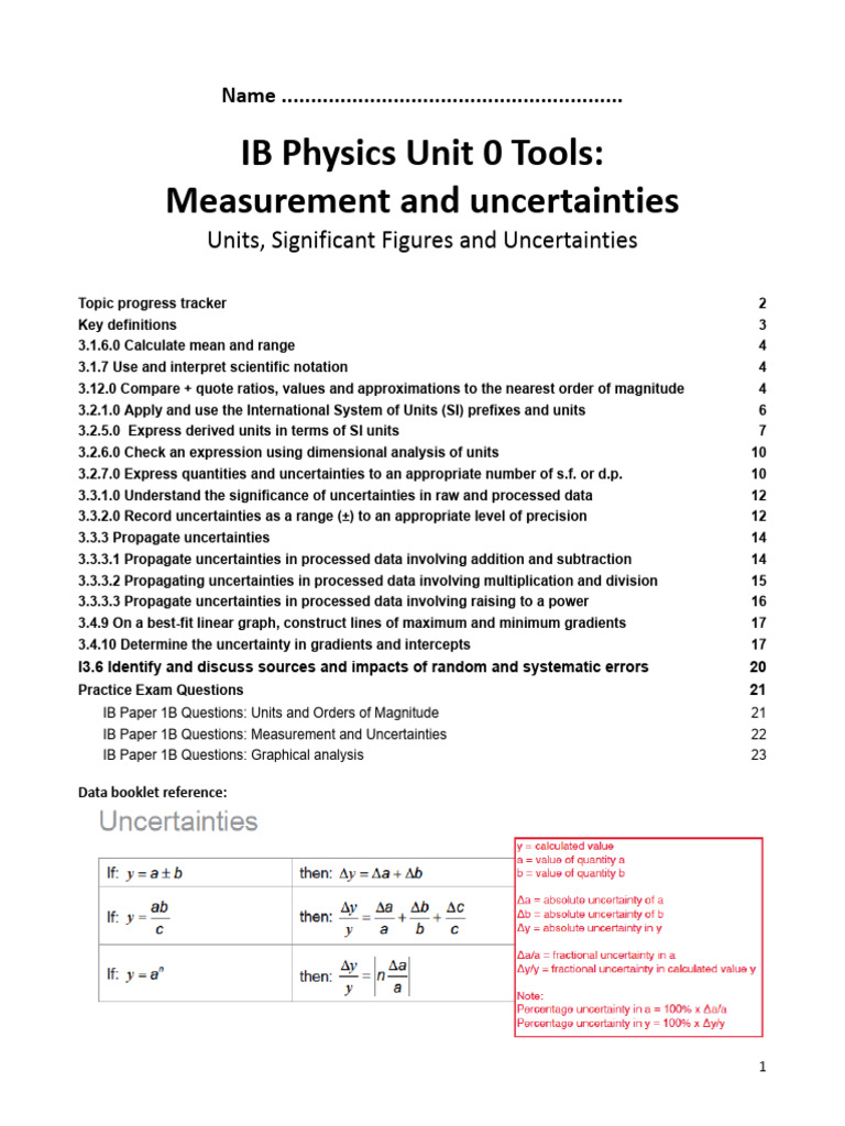 IB Physics Measurement & Uncertainties Guide | PDF | Significant ...