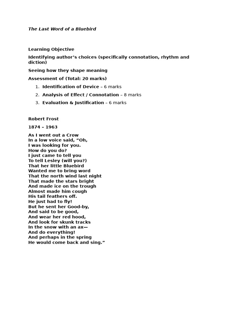 Analyzing Frost's "The Last Word of a Bluebird" | PDF | Poetry | Rhythm