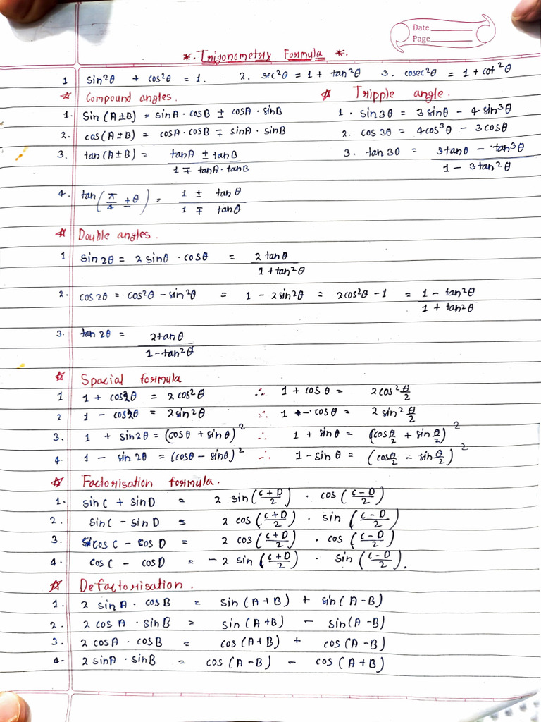 Trigo - Diff - Int Formulae | PDF