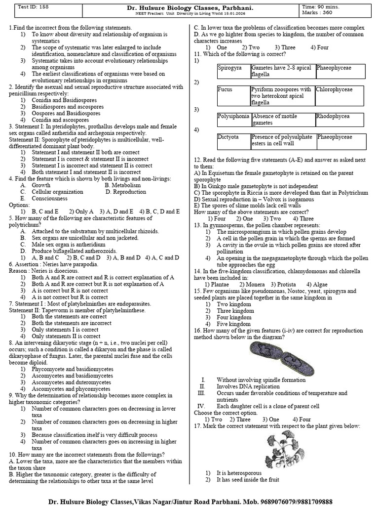 NEET Freshers Unit Diversity in Living World 15.01.2026 | PDF ...
