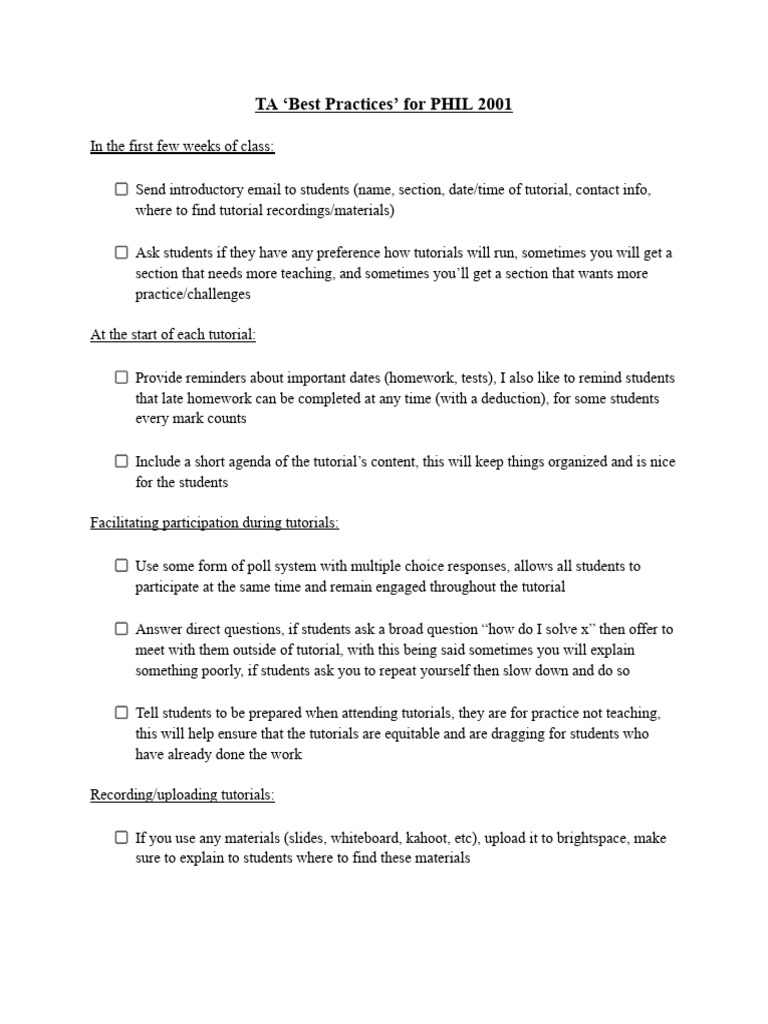 PHIL 2001 TA Best Practices Guide | PDF