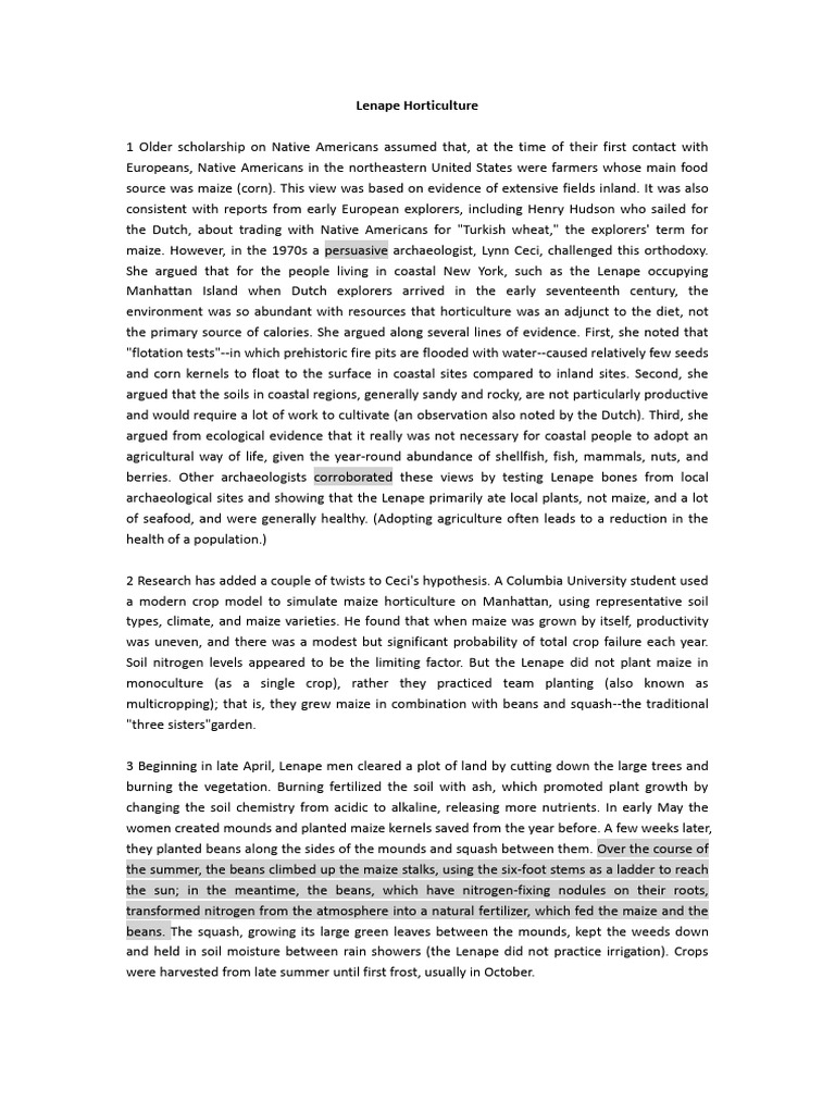 Lenape Horticulture Practices Explained | PDF | Maize | Horticulture