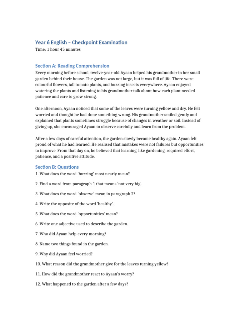 Year 6 English Checkpoint Exam Guide | PDF