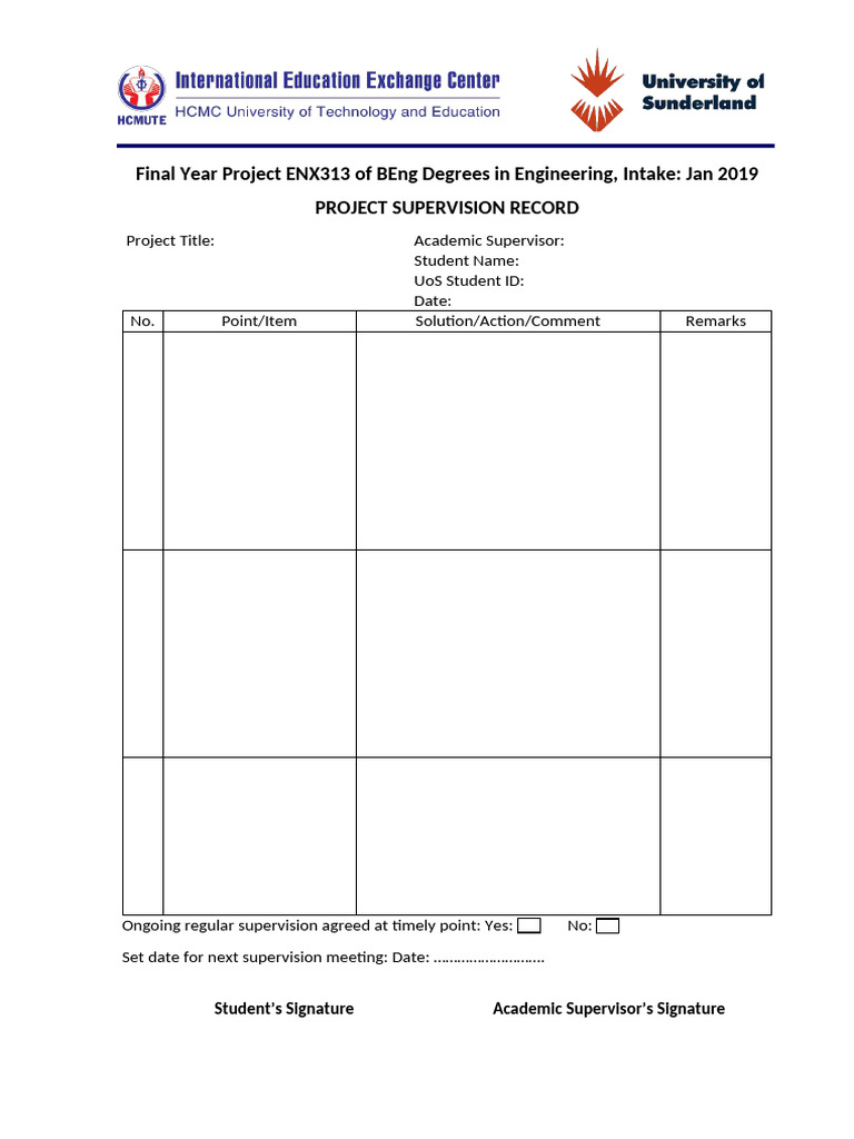 Project Supervision Record | PDF