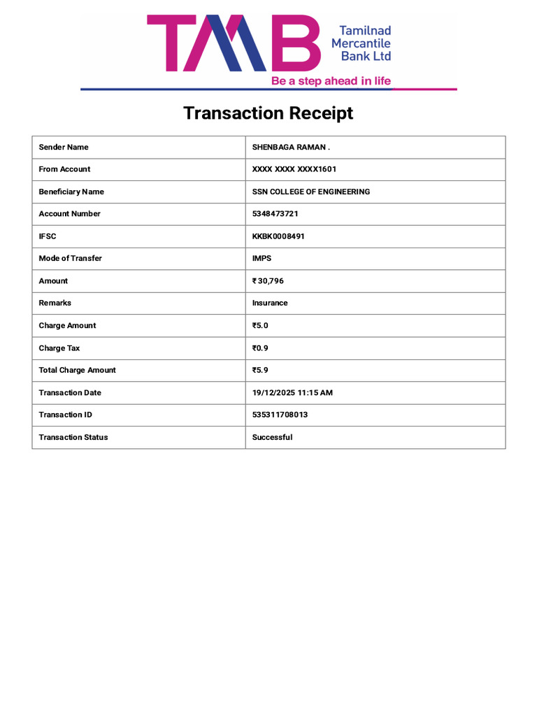 IMPS Transaction Receipt for SSN College | PDF