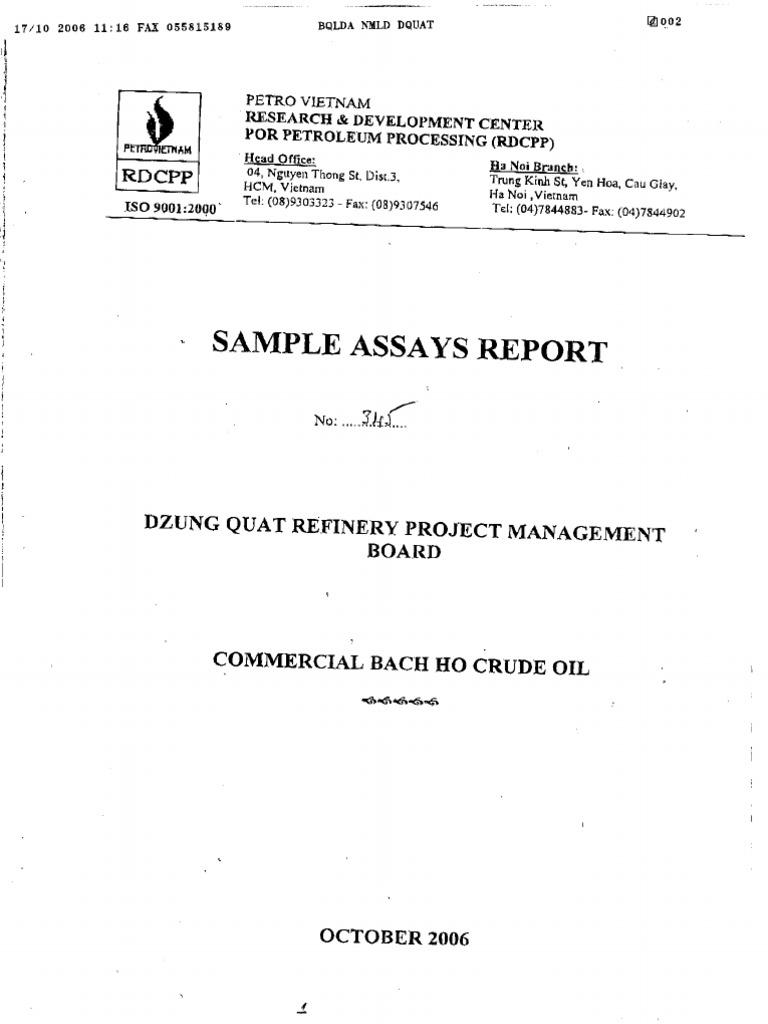 Bach Ho Crude Oil Assay Report | PDF