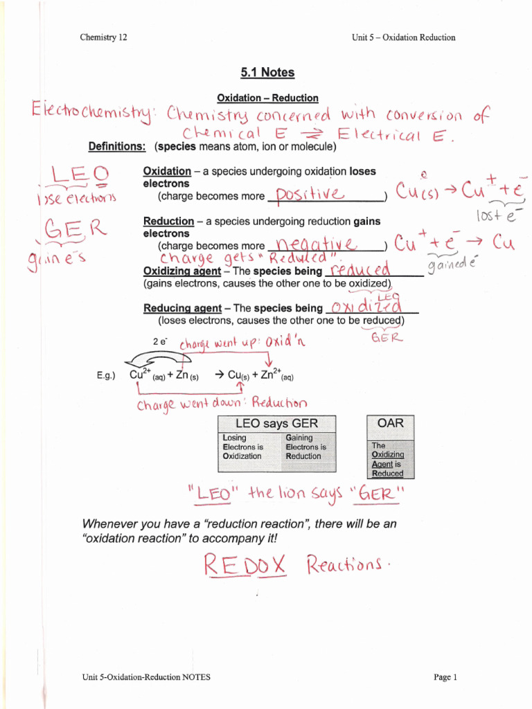 Oxidation-Reduction Chemistry Notes | PDF | Redox | Applied And ...