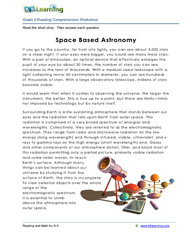 Reading Comprehension Worksheet and Kid - S Fable - Space Based ...