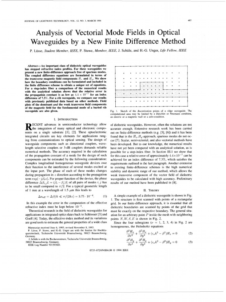 Analysis of Vectorial Mode Fields in Optical Waveguides by A New Finite Difference Method ...