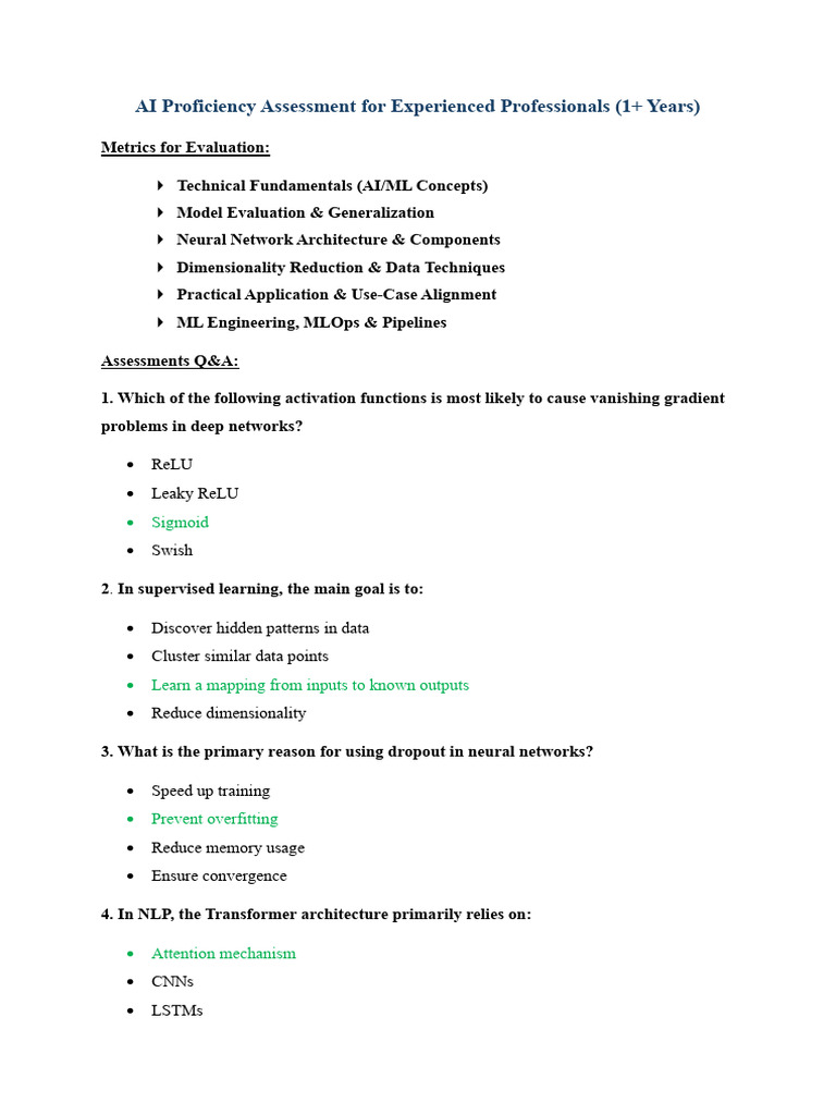 AI Proficiency Assessment | PDF | Machine Learning | Algorithms