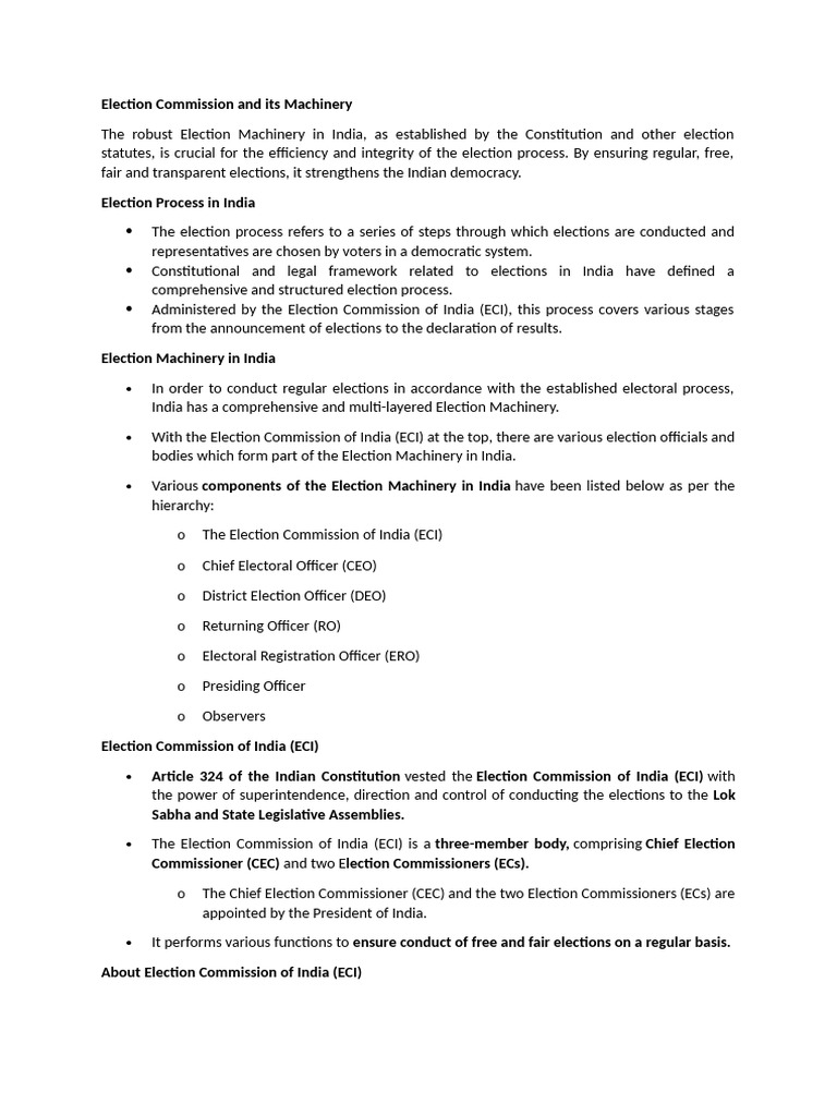Election Commission and Its Machinery | PDF | Government Of India ...