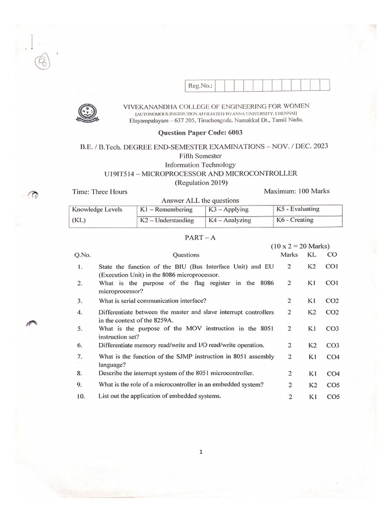 Previous Year Question Based on 2019 Regulation ECE,IT,BME,CSE (1) | PDF