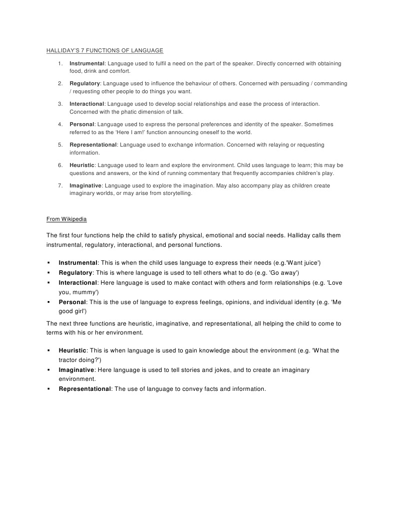 HALLIDAY 7 Functions of Language | PDF | Imagination | Identity (Social ...