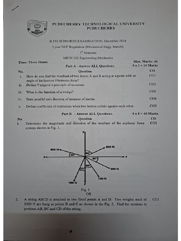 1st Sem QP | PDF