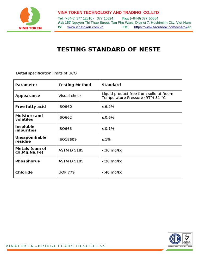 Testing Standard of Neste | PDF