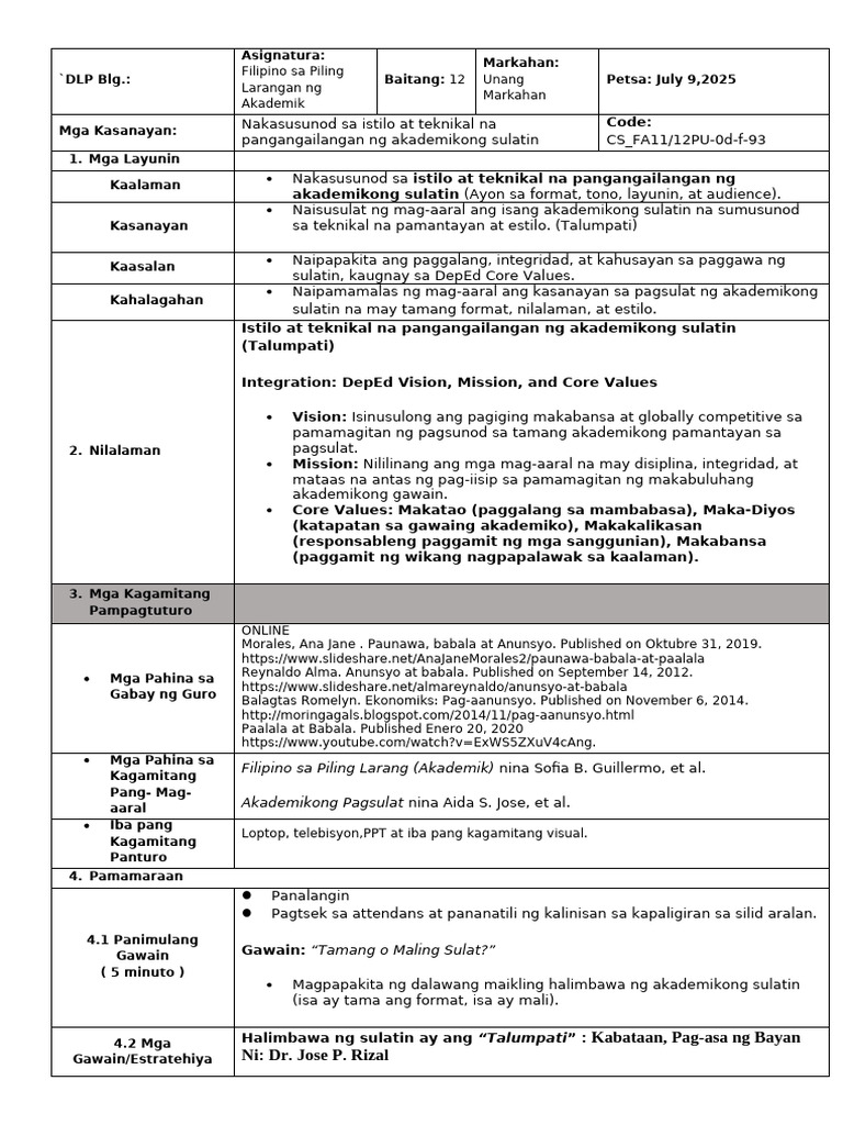 DLP Modyul 3 Academic Deped Core Values | PDF