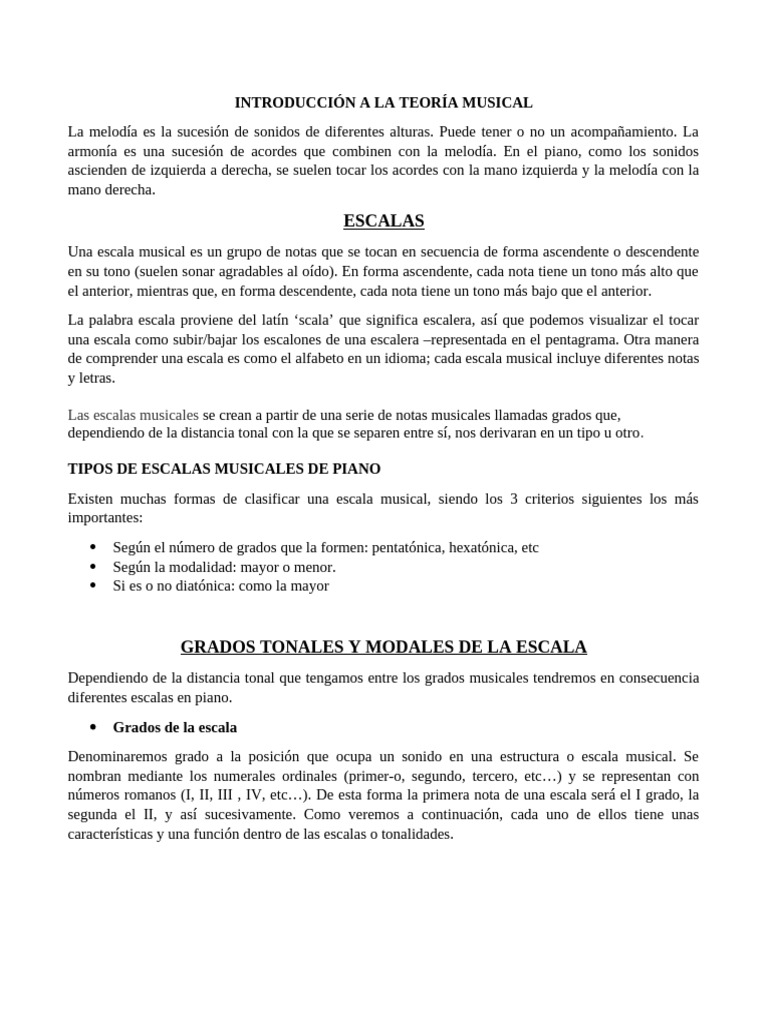 Teoría Musical: Escalas y Grados en Piano | PDF | Escala (música ...