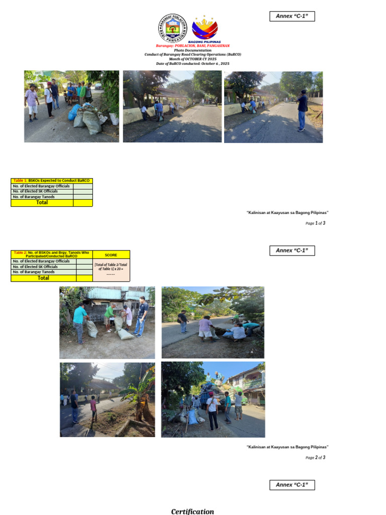 Annex C 1 Photo Documentation Barangay BaRCO Monthly Monitoring Report ...