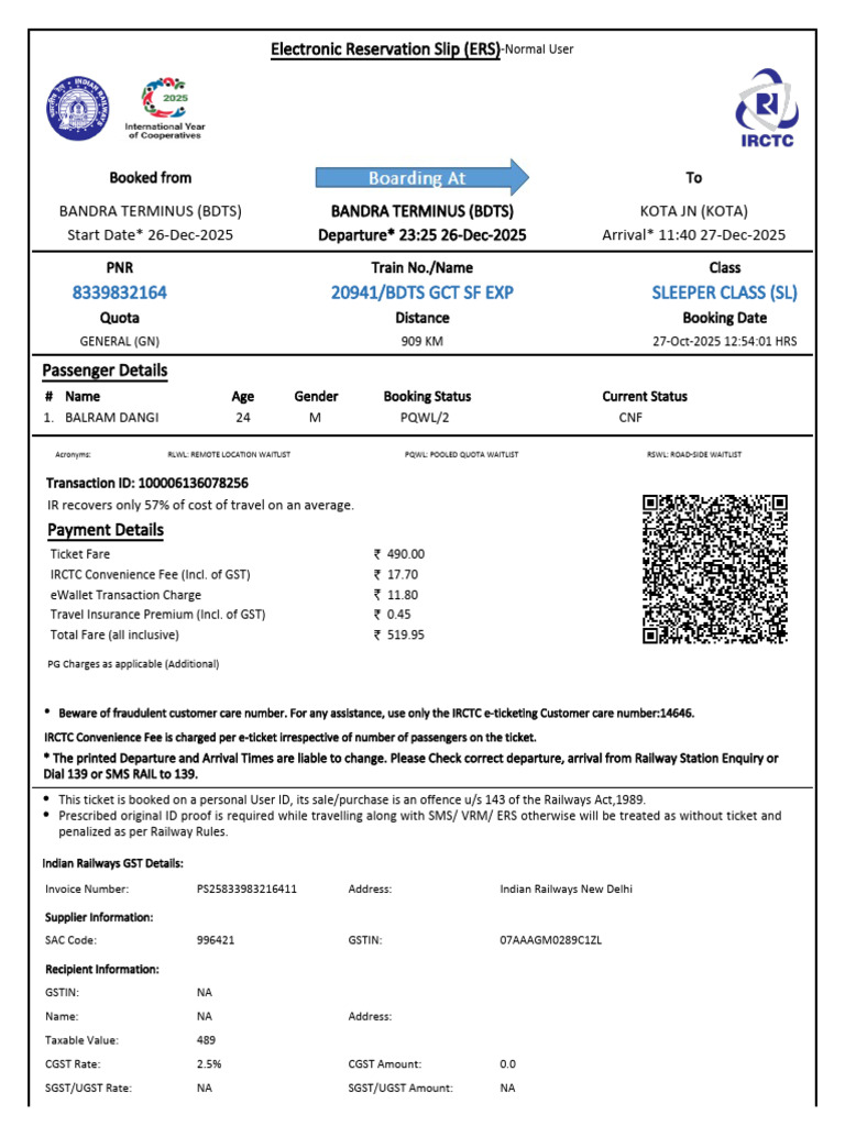 20941/Bdts GCT SF Exp Sleeper Class (SL) | PDF | Identity Document ...