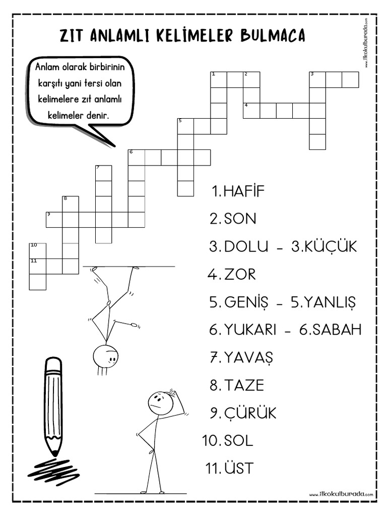Zıt Anlamlı Kelimeler Bulmaca | PDF