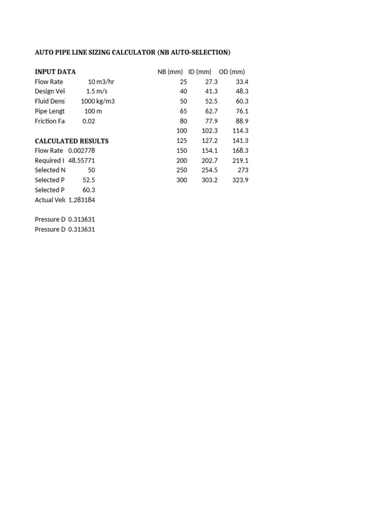 Auto Line Sizing NB PressureDrop | PDF