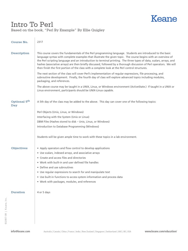 EC 2317 Perl Introduction To Perl | PDF | Perl | Class (Computer ... EC 2317 Perl Introduction To Perl | PDF | Perl | Class (Computer ...
