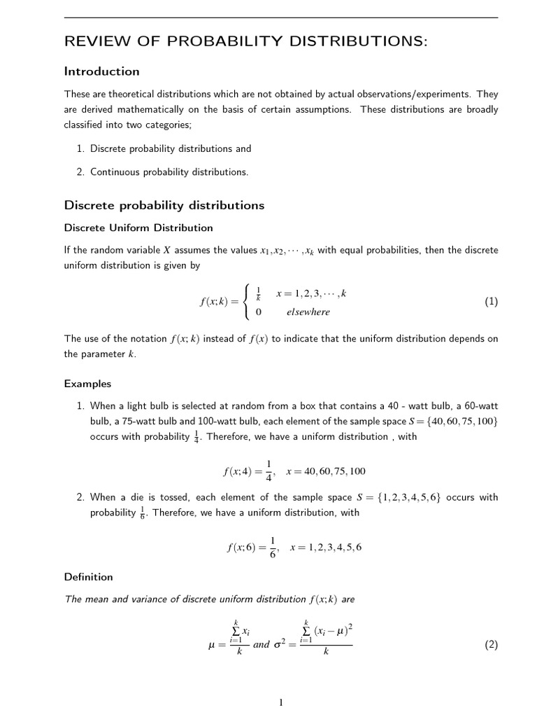 Review of Probability Distribution Functions | PDF | Probability ...