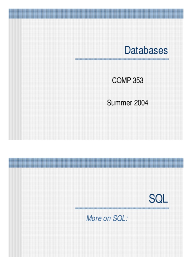 Databases: COMP 353 Summer 2004 | PDF | Sql | Databases