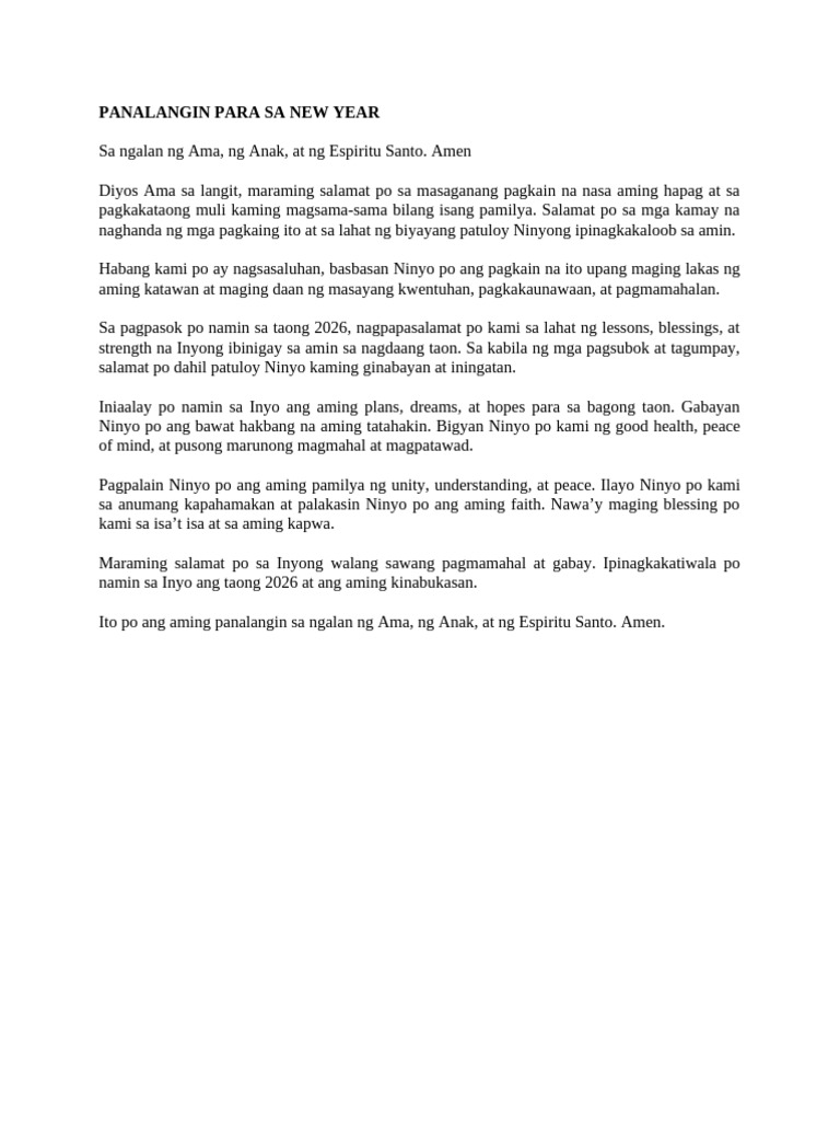Panalangin Para Sa New Year | PDF