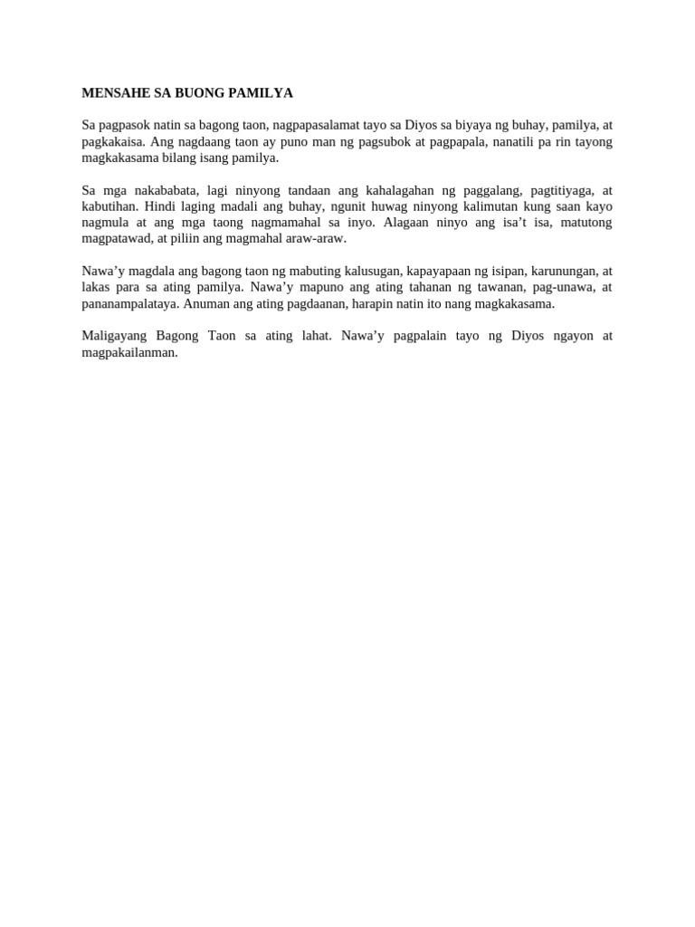Mensahe Sa Buong Pamilya | PDF
