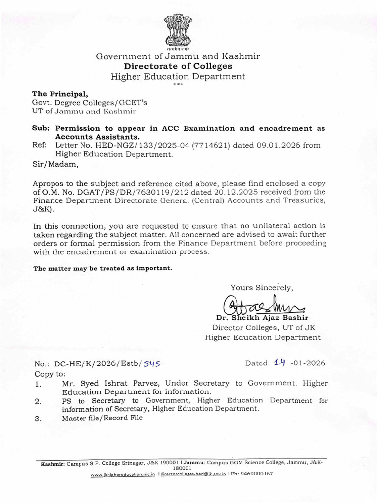 ACC Examination Permission Guidelines | PDF