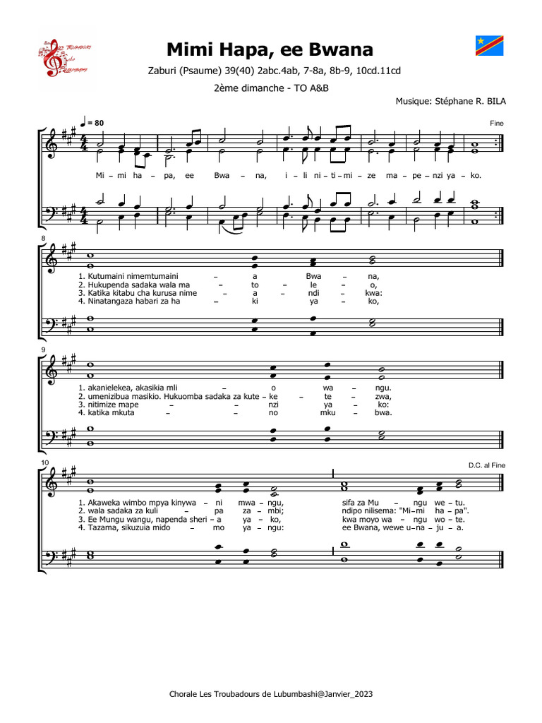Zb Ps IIeme Dim a B Mimi Hapa, Ee Bwana | PDF