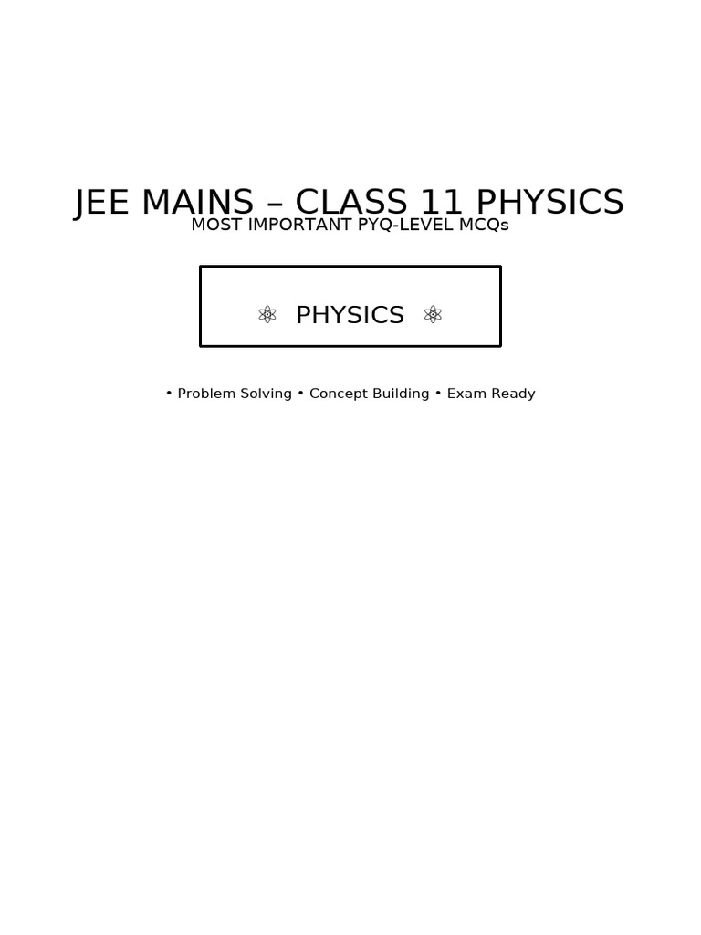 JEE Mains Physics MCQs for Class 11 | PDF | Acceleration | Force