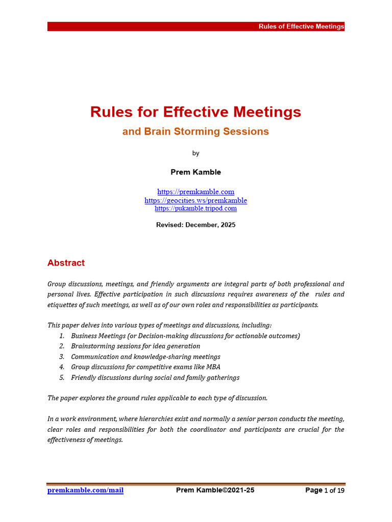 Rules of Effective Meetings and Group Discussions | PDF | Brainstorming ...