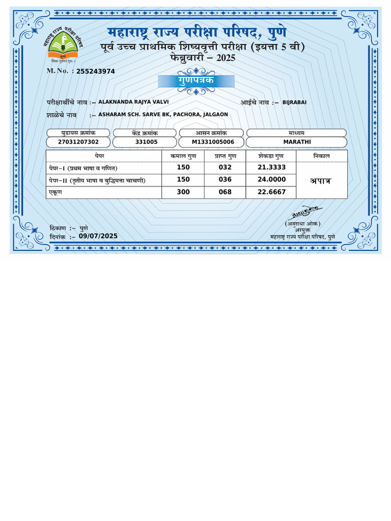 M1331005006 Marathi: Alaknanda Rajya Valvi Bijrabai Asharam Sch. Sarve ...