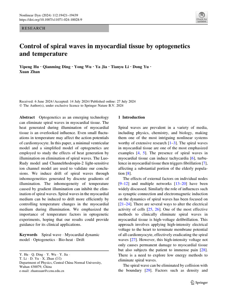 Control of Spiral Waves in Myocardial Tissue by Optogenetics and ...