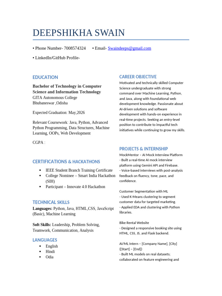 Computer Science Student Profile | PDF | Artificial Intelligence ...