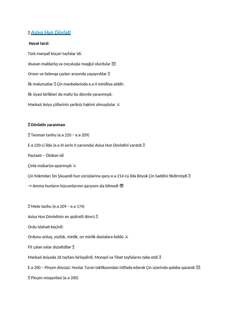 Asiya Hun Dövləti - Konspekt | PDF
