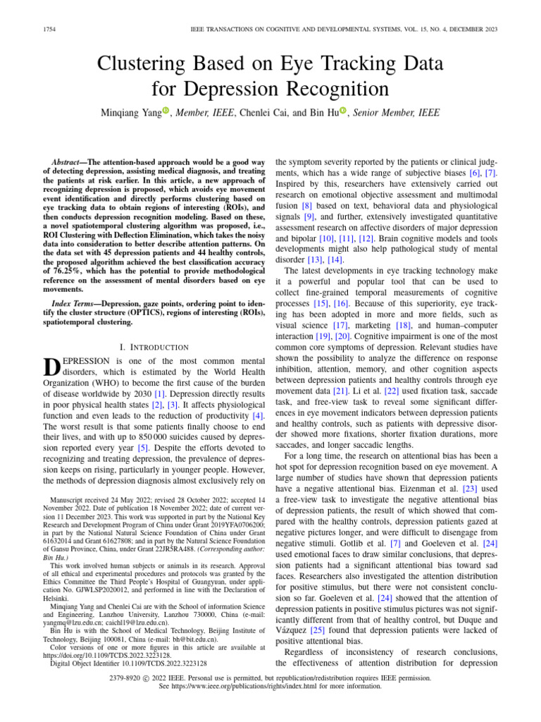 Clustering Based On Eye Tracking Data For Depression Recognition | PDF ...