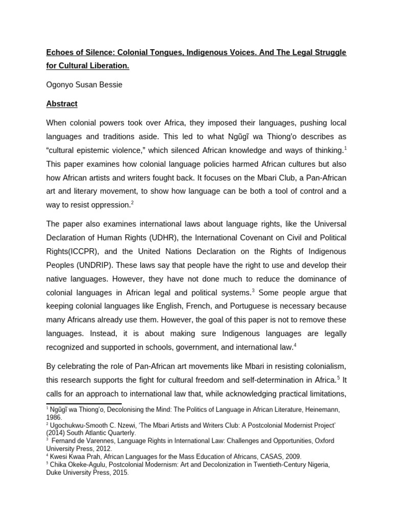 Echoes of Silence Colonial Tongues, Indigenous Voices. and The Legal ...