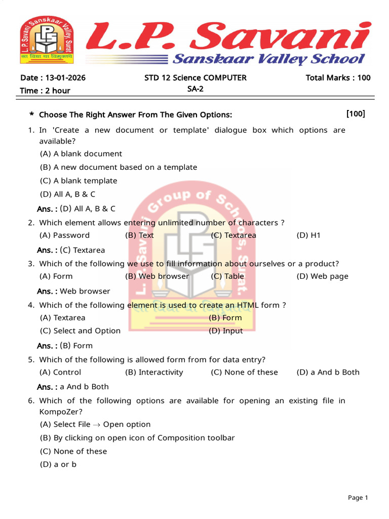 12 STD SA2 EM 2 - Solution | PDF | Constructor (Object Oriented ...
